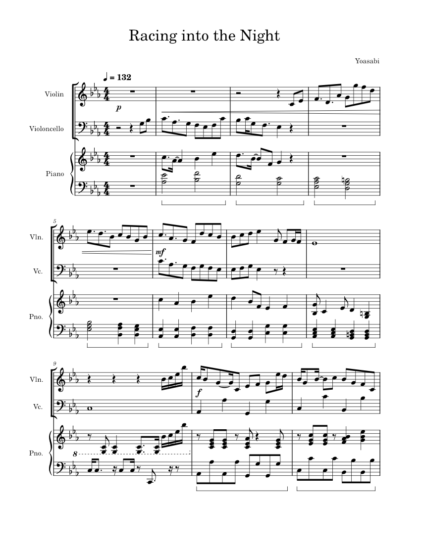夜に駆ける (Yoru ni Kakeru) – YOASOBI Racing_into_the_Night Sheet music for ...