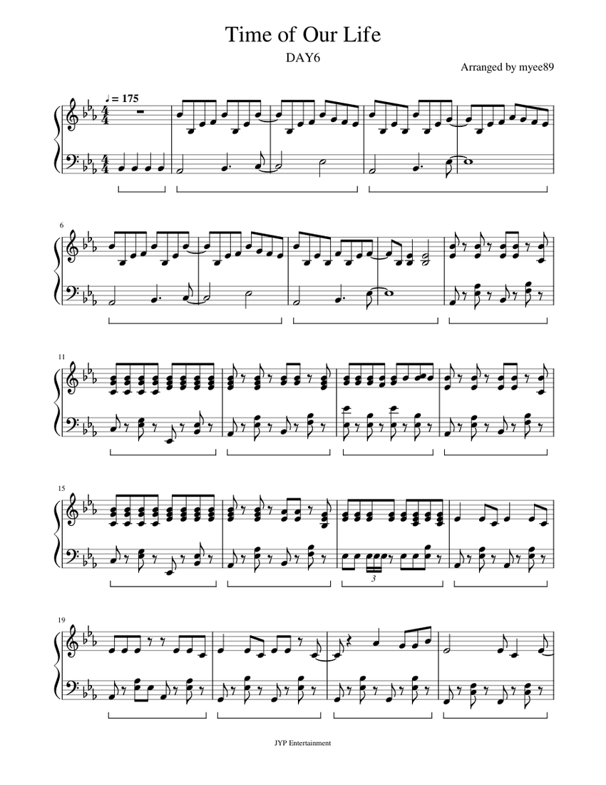 Day6 데이식스 Time Of Our Life 한 페이지가 될 수 있게 Sheet Music For Piano