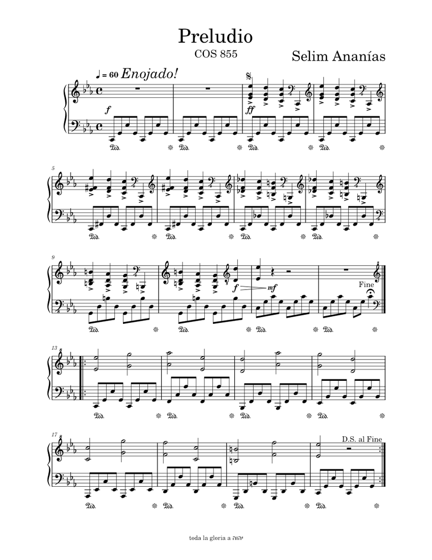 Preludio en Do menor, COS 855 - Selim Ananías Sheet music for Piano ...