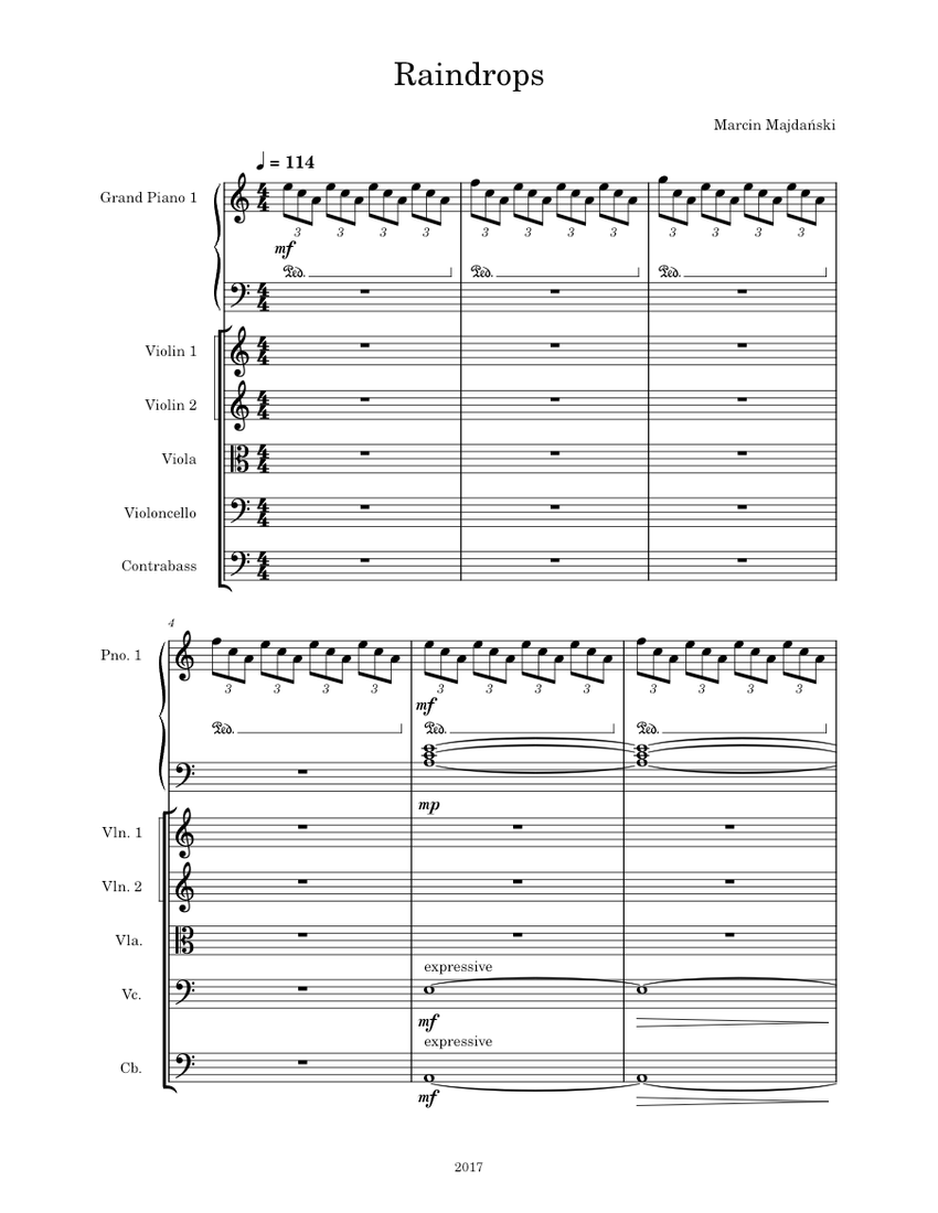 Raindrops[High Quality Audio] Sheet music for Piano, Contrabass, Violin ...