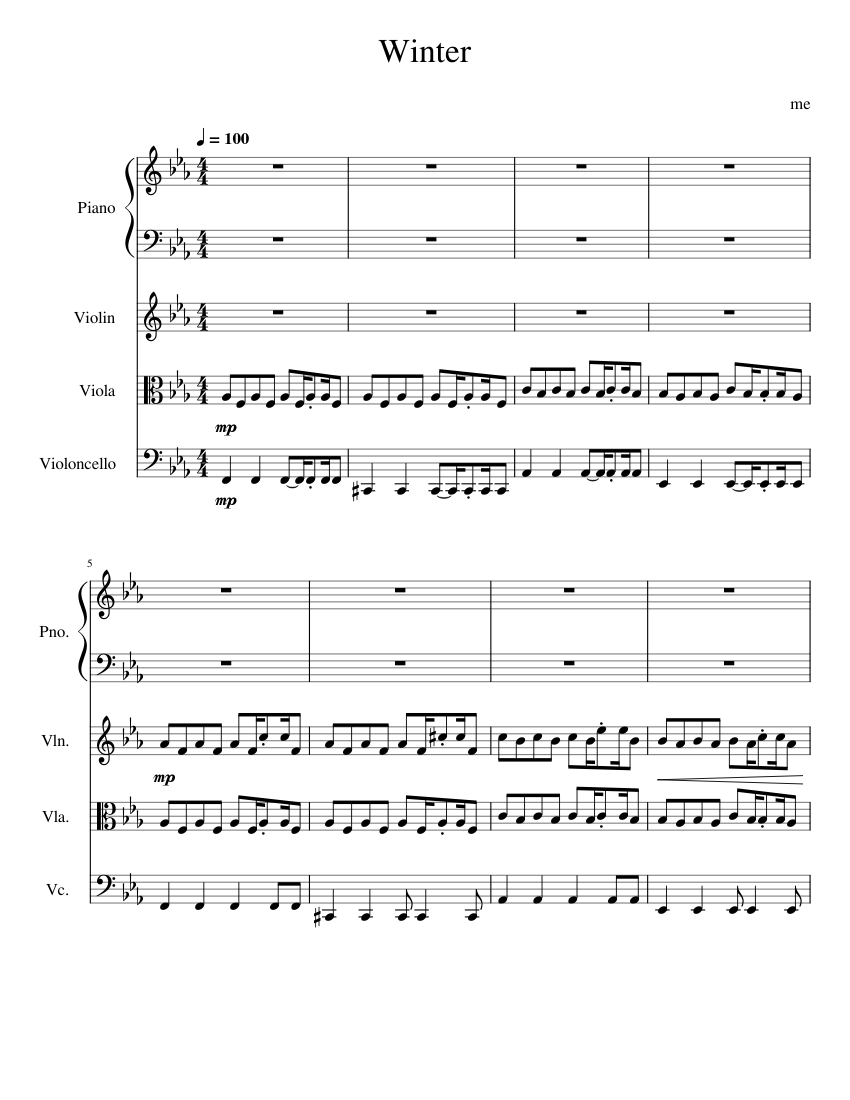 Winter Sheet music for Piano, Violin, Viola, Cello (Mixed Quartet ...