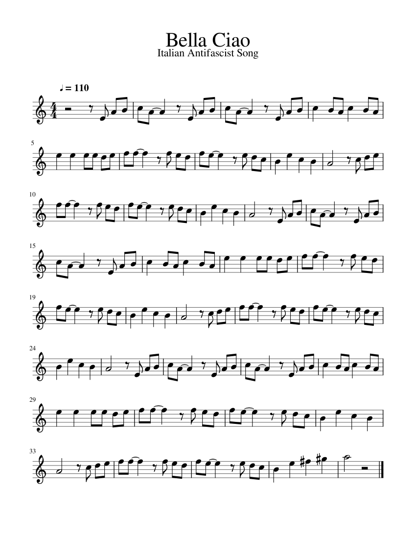 Bella Ciao Sheet music for Violin (Solo) | Musescore.com