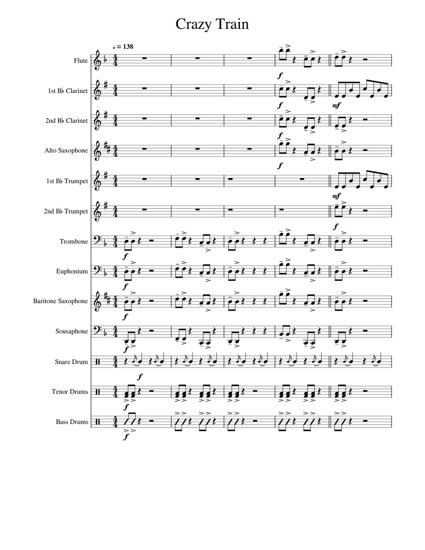 Crazy Train Sheet music for Trombone, Euphonium, Flute, Clarinet in b ...