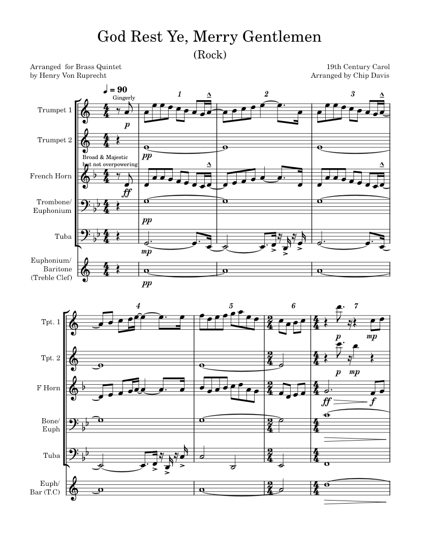 God Rest Ye, Merry Gentlemen rock Sheet Music for Trombone, Euphonium ...