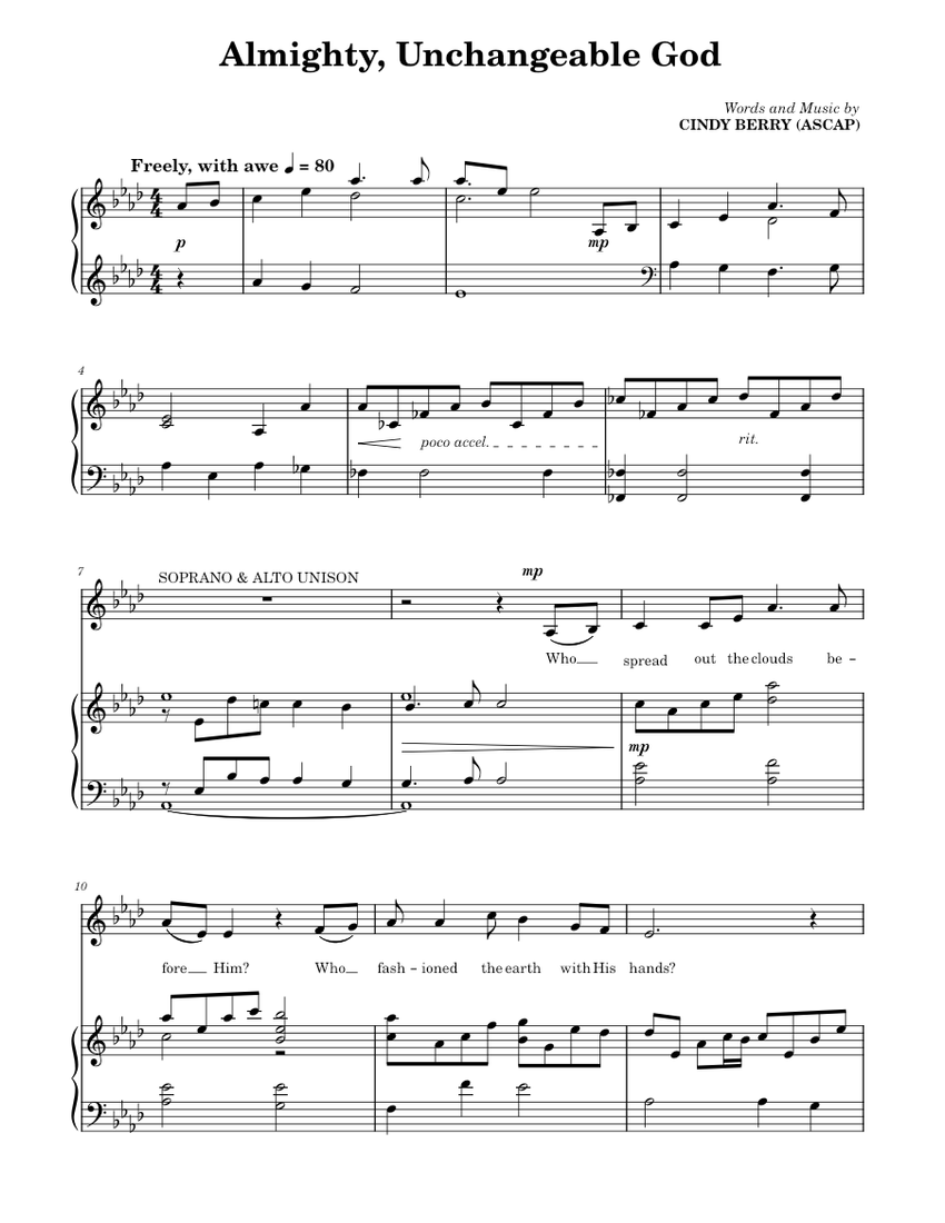 Almighty, Unchangeable God – Cindy Berry Sheet music for Piano (Solo ...