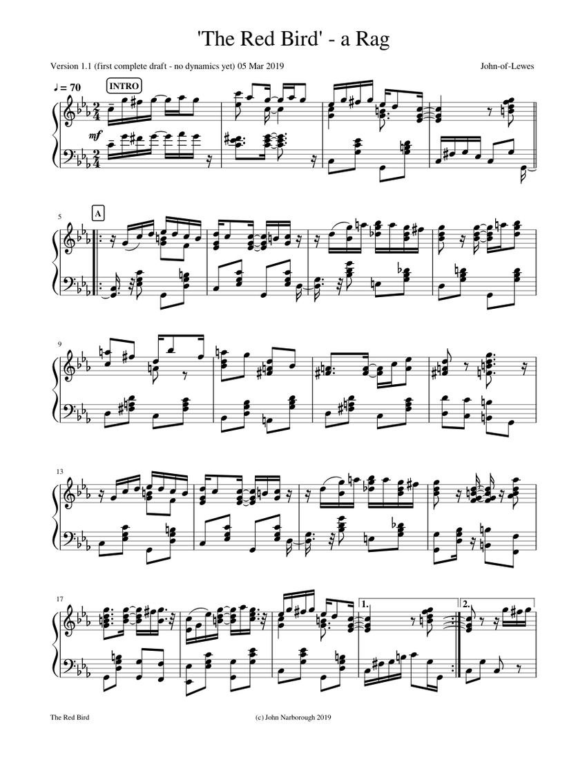 'The Red Bird' - a Rag Sheet music for Piano (Piano Duo) | Musescore.com