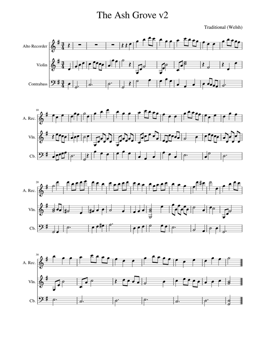 The_Ash_Grove 2 Sheet music for Contrabass, Violin, Recorder (Mixed ...