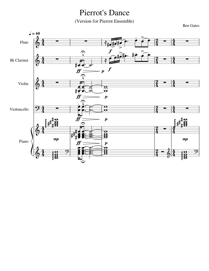 Pierrot's Dance (Version for Pierrot Ensemble) Sheet Music for Piano ...