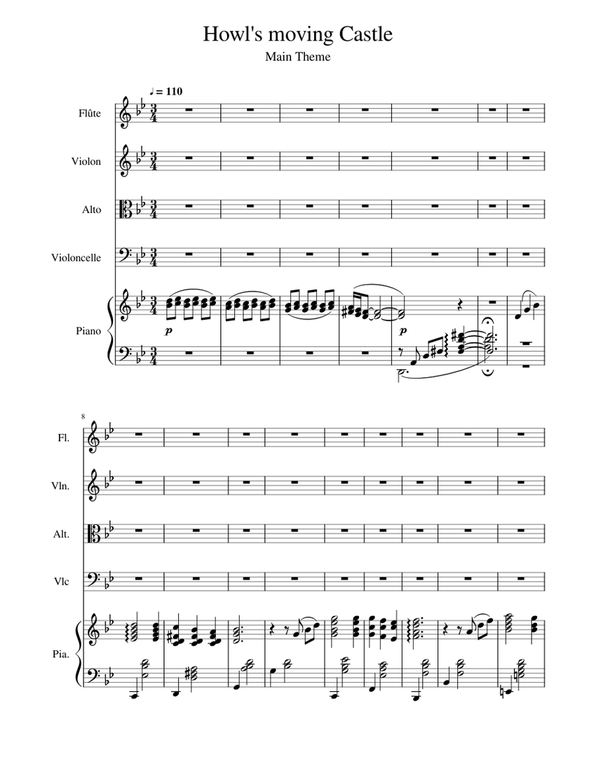 Howl's Moving Castle Sheet Music for Piano, Flute, Violin, Viola & more ...