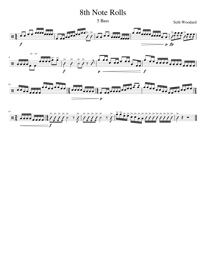 8th Note Rolls 5 Bass Sheet music for Bass drum (Solo) | Musescore.com