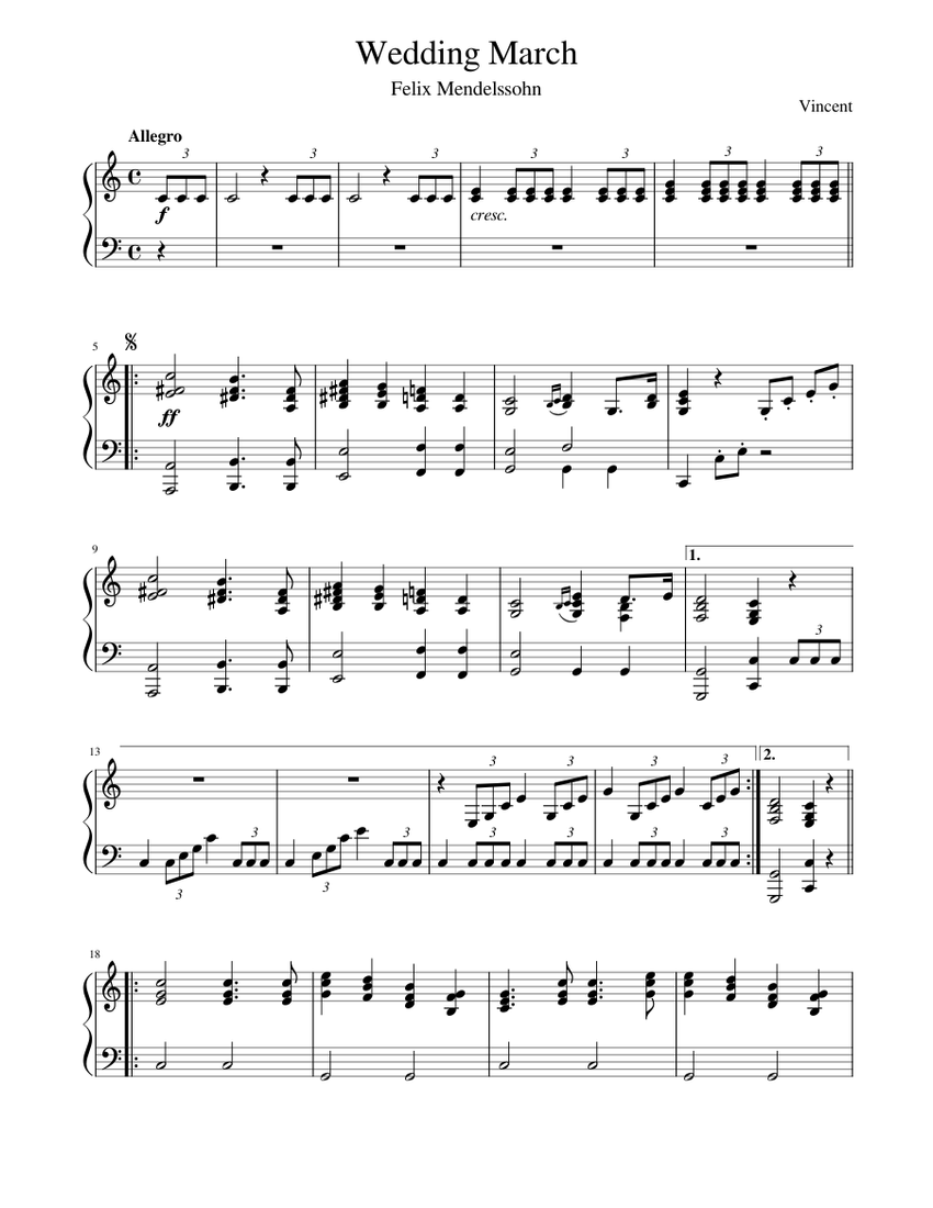 Mendelssohn - Wedding March Sheet music for Piano (Solo) | Musescore.com