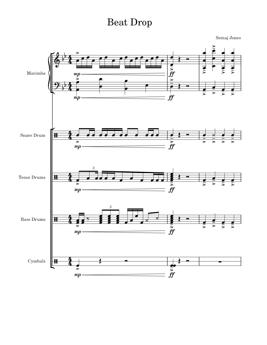Beat Drop|Precussion Esemble| Sheet Music for Snare drum, Crash, Tenor ...