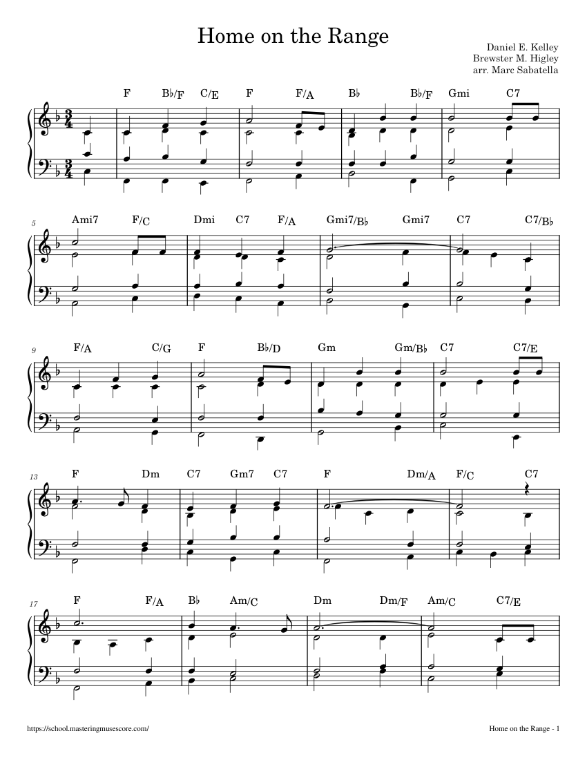 Home on the Range – Daniel E. Kelley Sheet Music with Chords for Piano ...