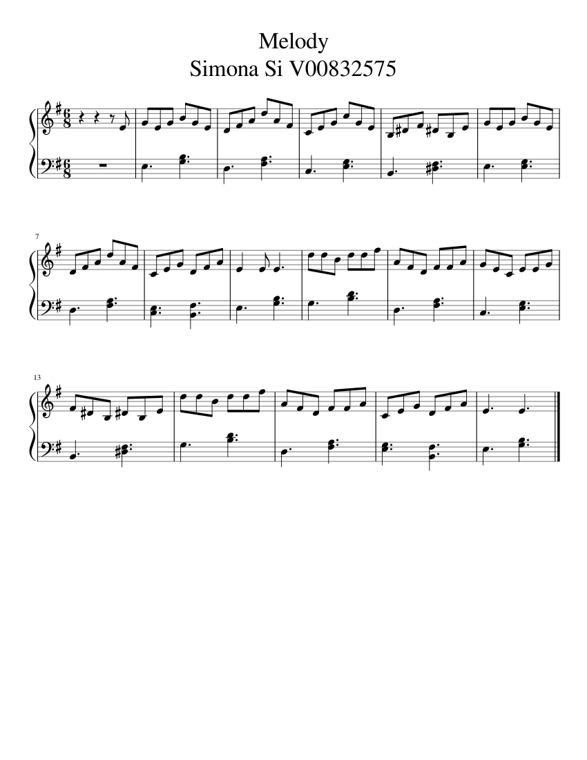 Melody Simona Si Sheet music for Piano (Solo) Easy | Musescore.com