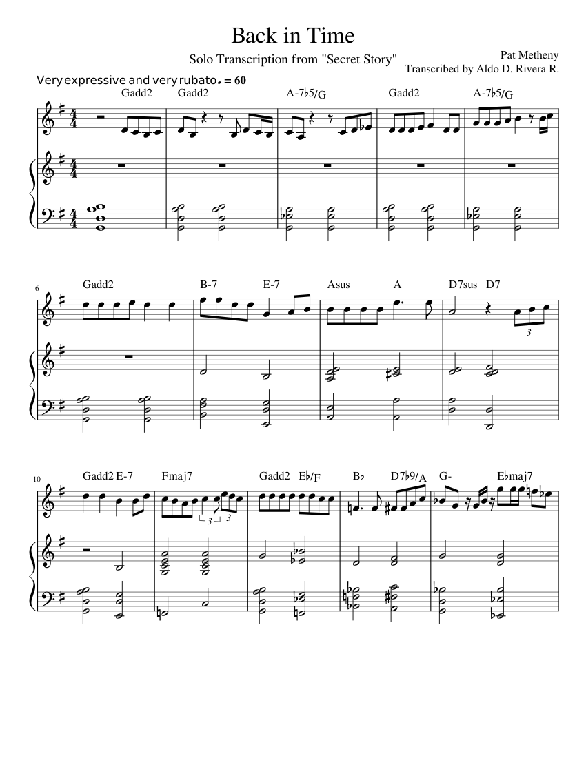 Back In Time (Solo Transcription) Sheet Music with Chords for Piano ...