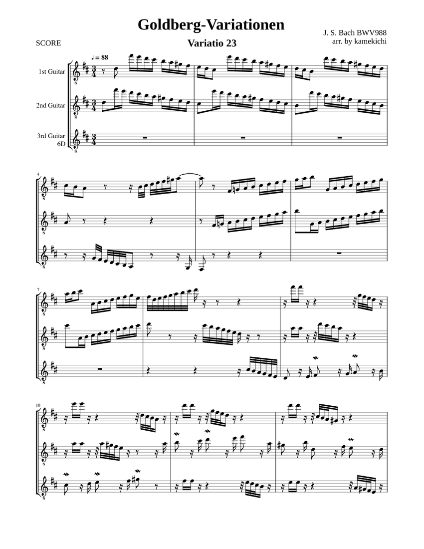 Goldberg-Variationen var23 Sheet music for Guitar (Mixed Trio ...