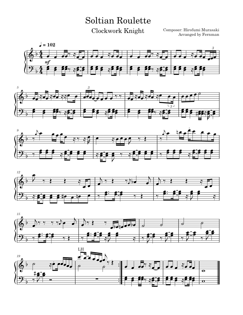 Clockwork Knight: Soltian Roulette Sheet music for Piano (Solo ...