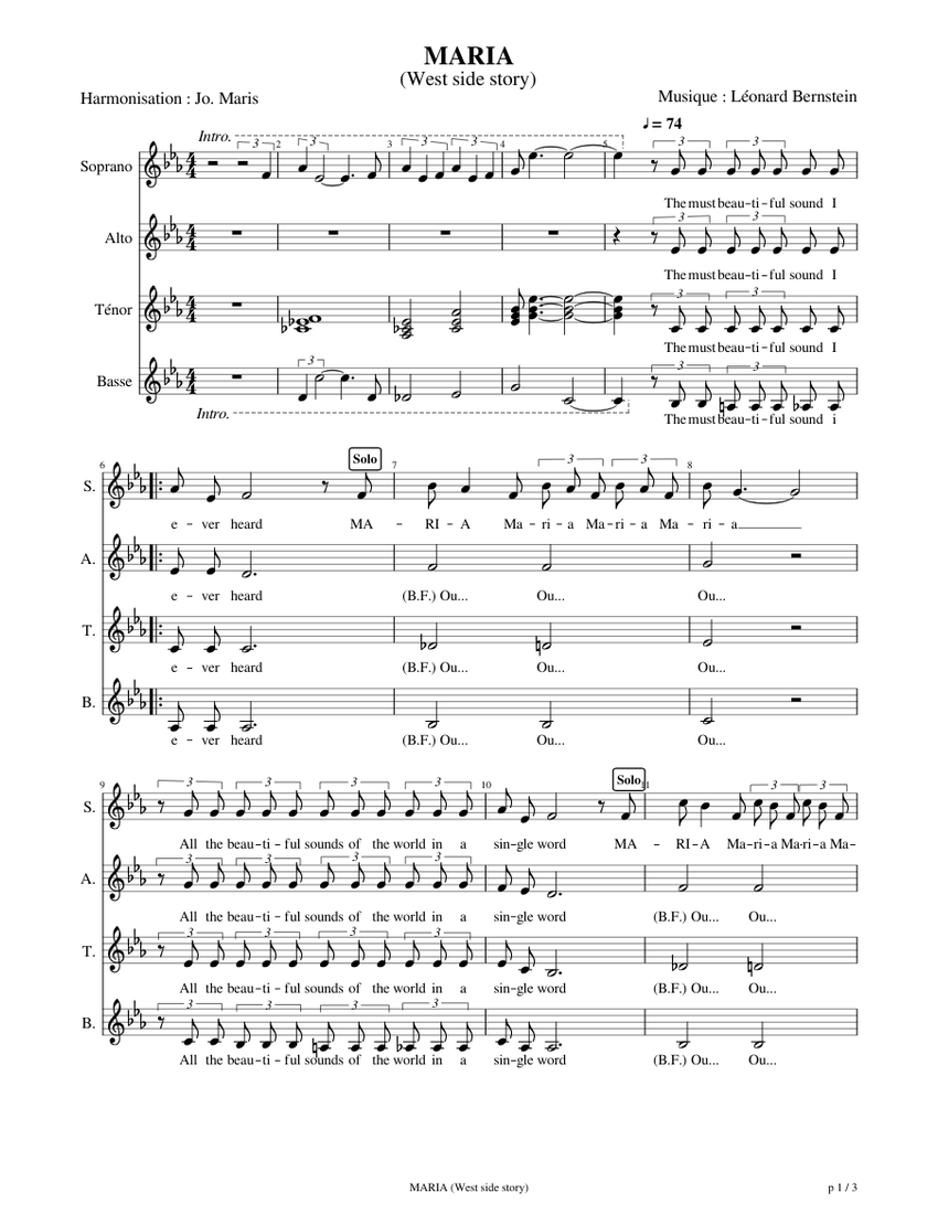 Maria - West Side Story (SATB MuseScore) Sheet Music for Soprano, Alto ...
