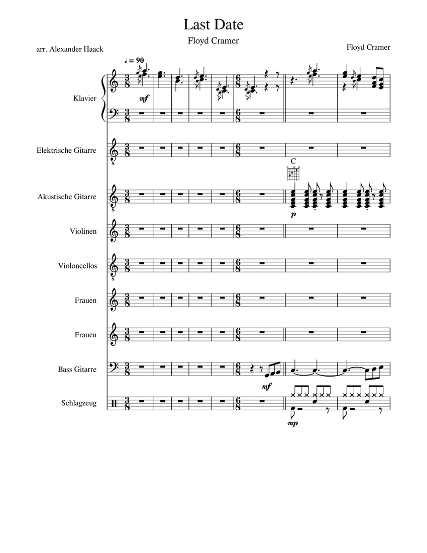 Last Date - Floyd Cramer - Eddy Duane Sheet Music with Chords for Piano ...