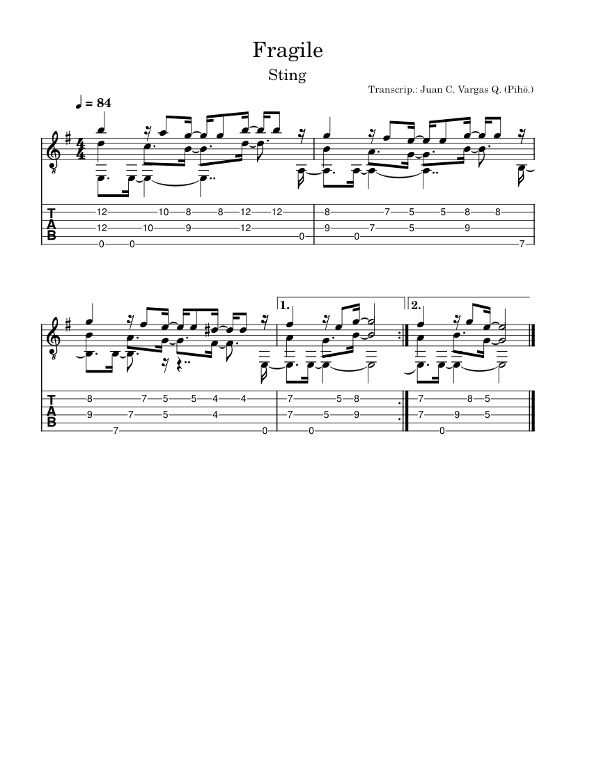 Fragile – Sting Sheet Music and Tab for Guitar (Solo) | MuseScore.com