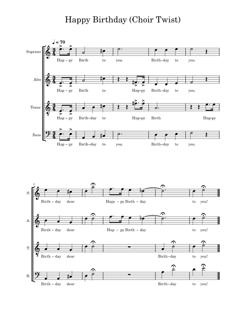 Happy Birthday to You – Misc Traditional Happy Birthday (Choir Twist ...