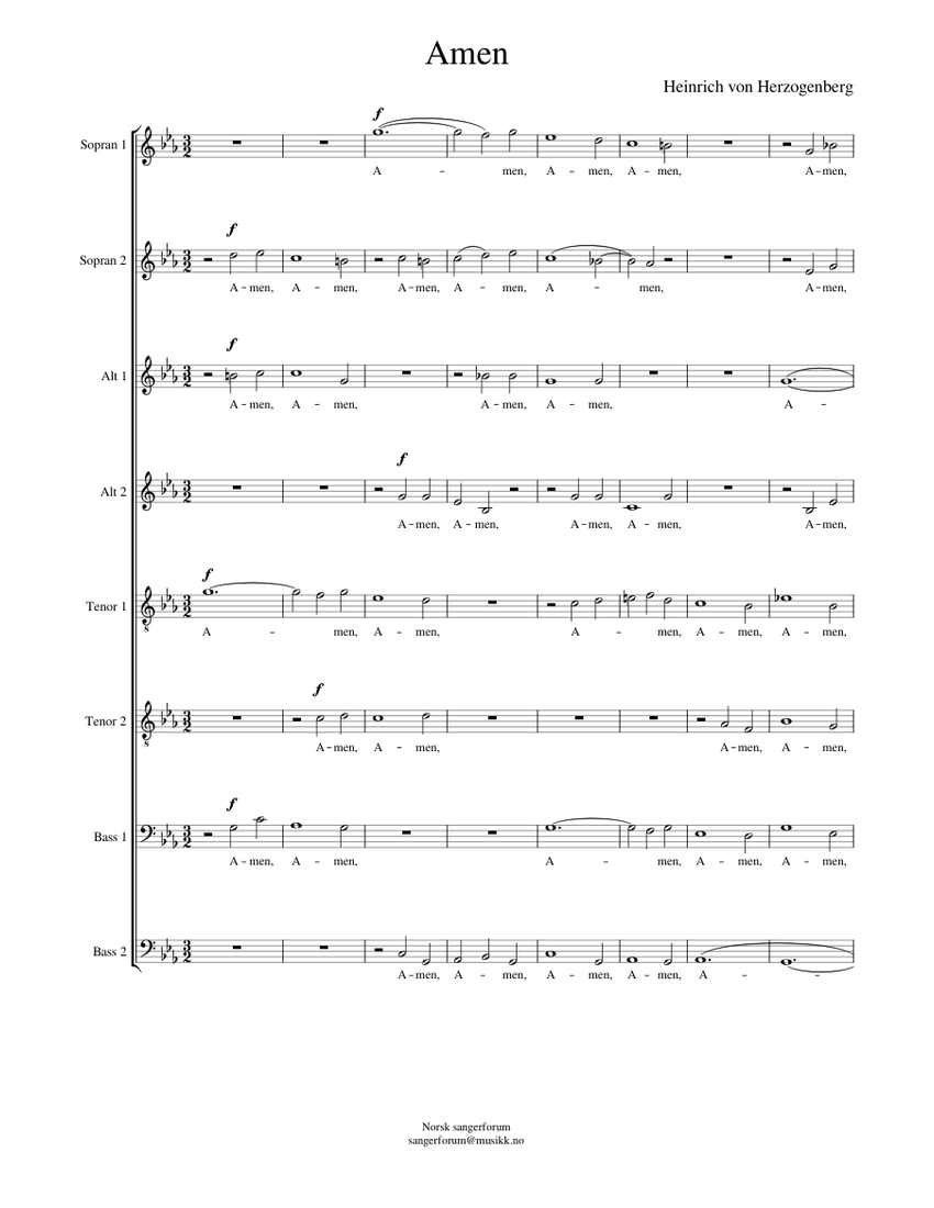 Amen – Heinrich von Herzogenberg Sheet music for Soprano, Alto, Tenor ...