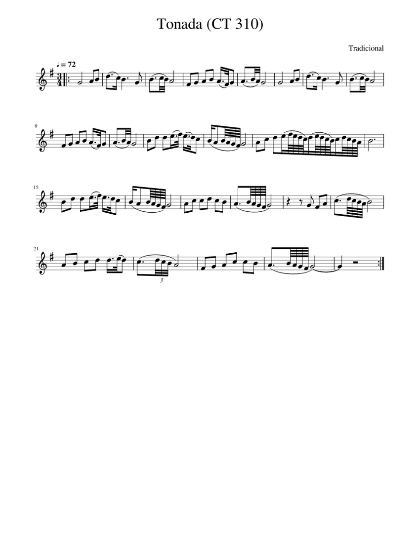 Traditional music - Tonada (CT 310) Sheet Music for Piano (Solo) Easy ...