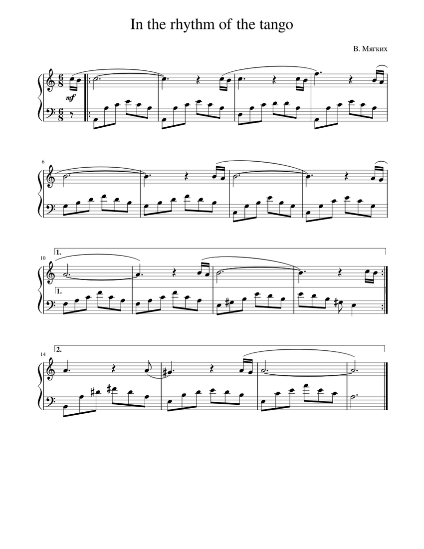 In the rhythm of the tango В. Мягких ease Sheet Music for Piano (Solo ...