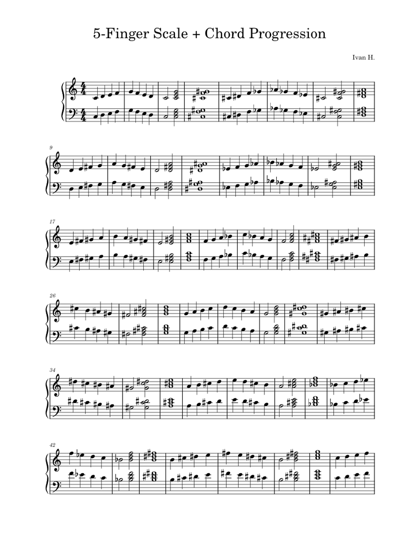 5-Finger Scale + Chord Progression Sheet Music for Piano (Solo) Easy ...