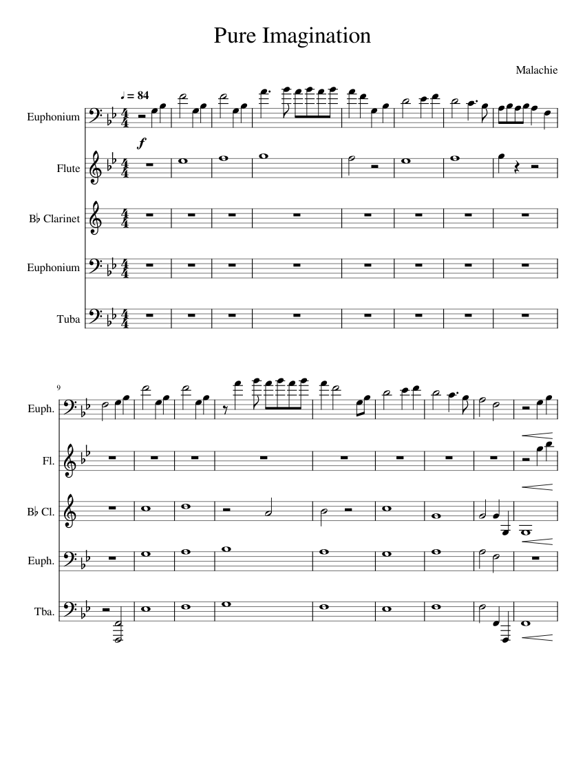 pure imagination Sheet music for Euphonium, Tuba, Flute, Clarinet in b ...