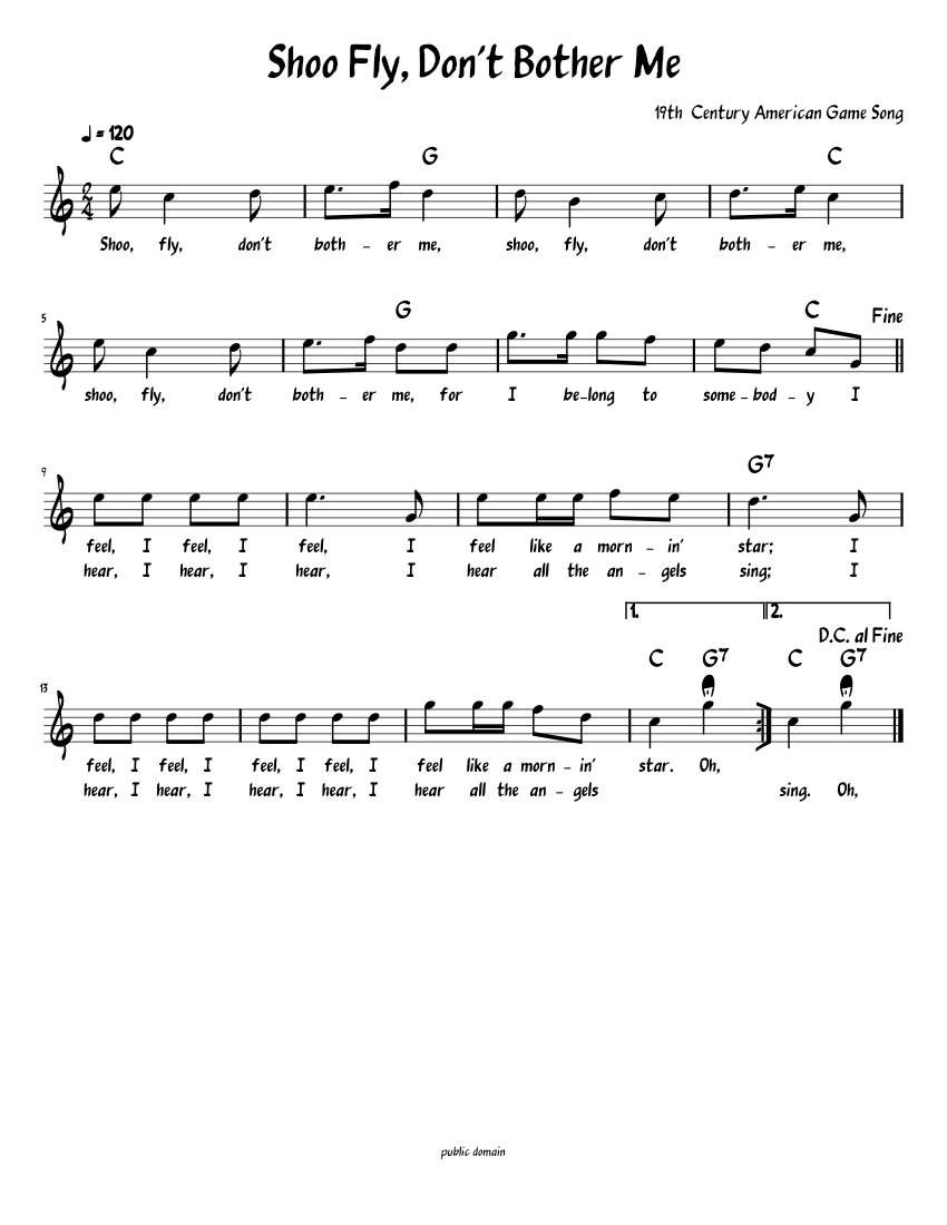 Shoo Fly, Don't Bother Me (Lead sheet with lyrics ) Sheet Music with ...