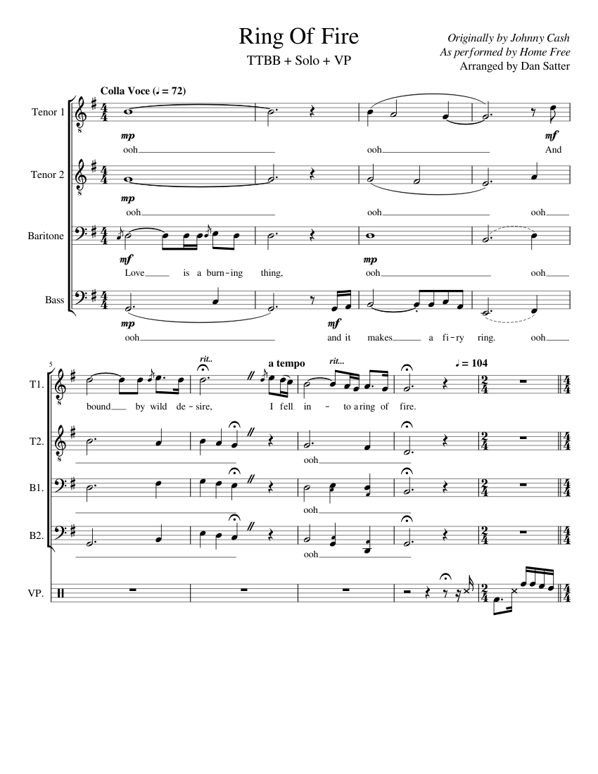 ring of fire Sheet Music for Tenor, Bass voice, Vocals, Baritone & more ...