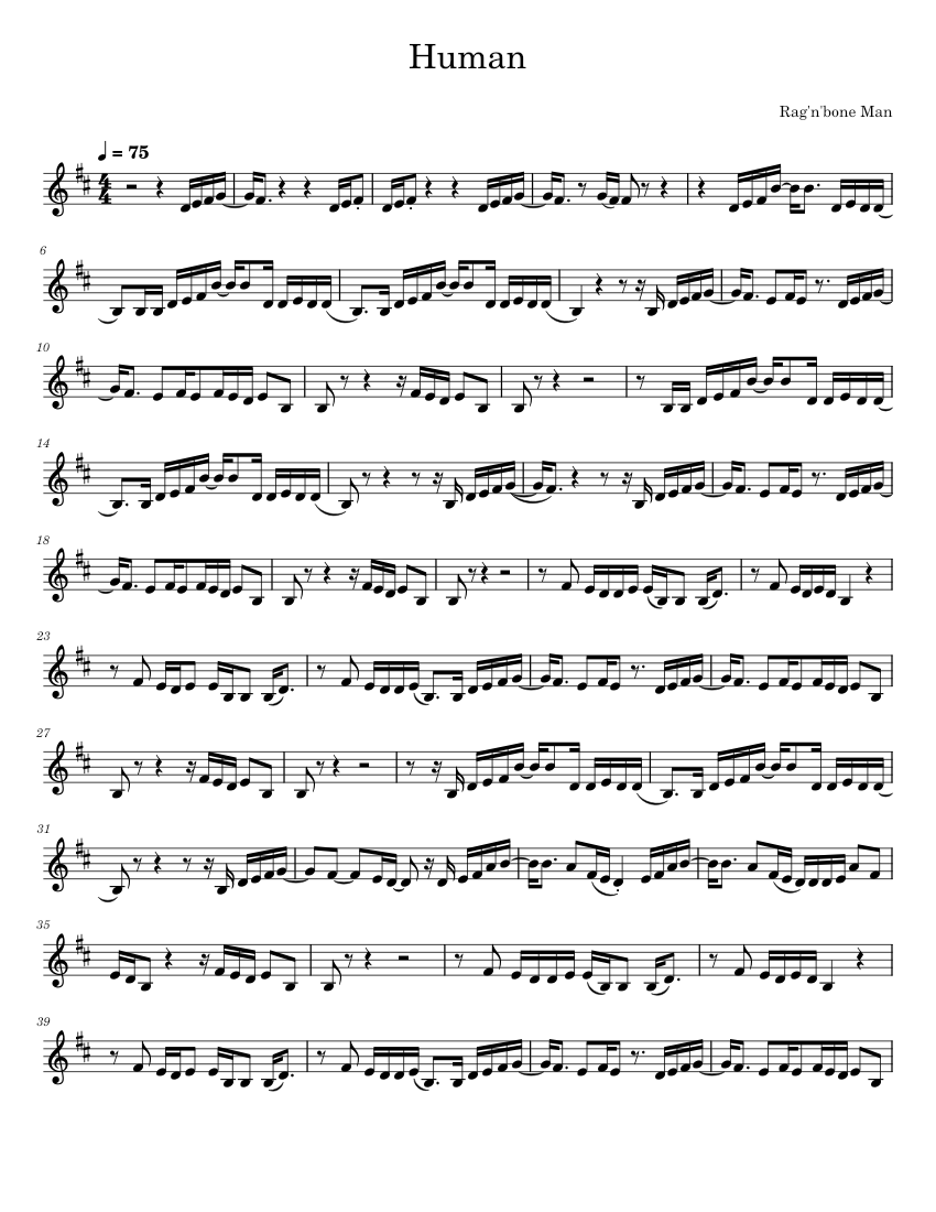 Human – Rag'n'Bone Man Sheet Music for Violin (Solo) | MuseScore.com