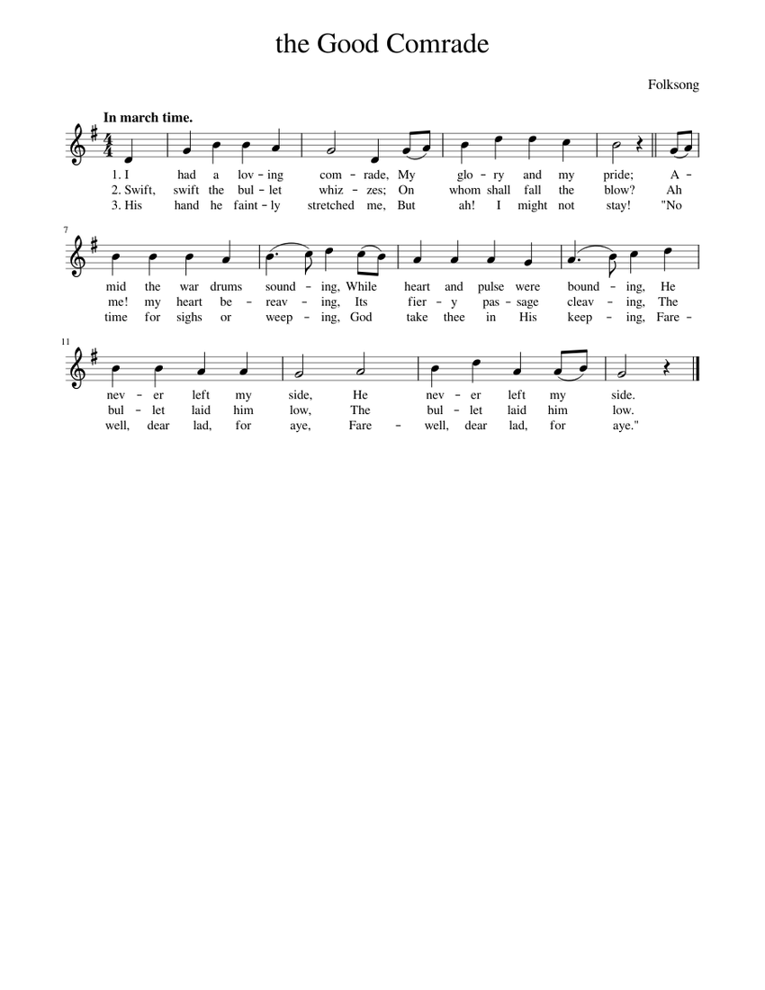 Folksong - the Good Comrade Sheet music for Piano (Solo) | Musescore.com