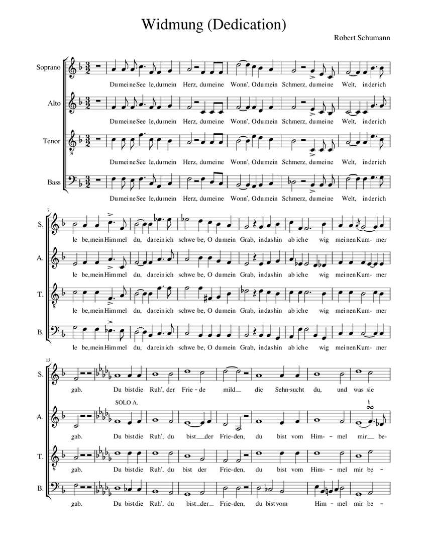 Widmung (Dedication) Sheet Music for Soprano, Alto, Tenor, Bass voice ...