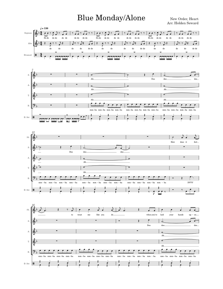 Blue Monday/Alone Sheet music for Soprano, Alto, Tenor, Bass voice ...