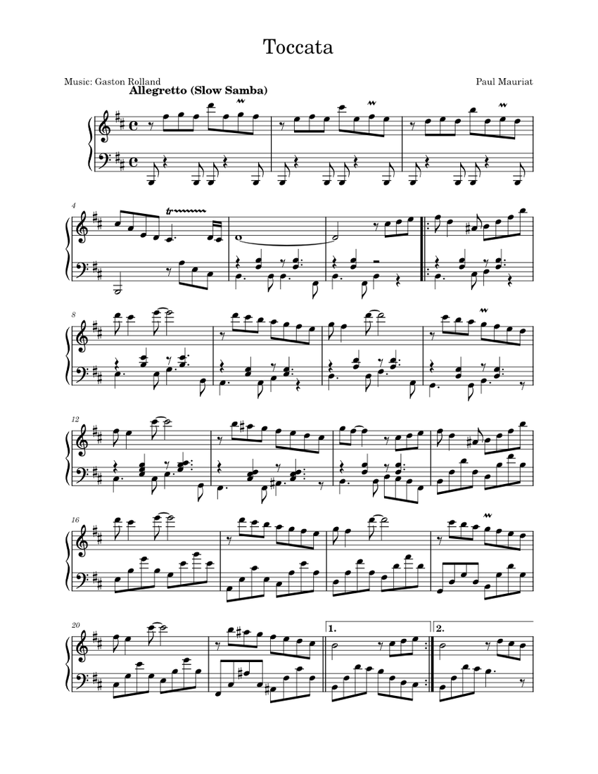 Toccata – Paul Mauriat Toccata Sheet music for Piano (Solo) Easy ...
