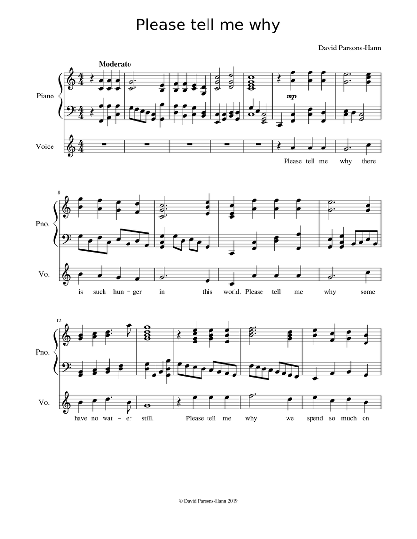 Please tell me why Sheet Music for Piano, Vocals (Piano-Voice ...