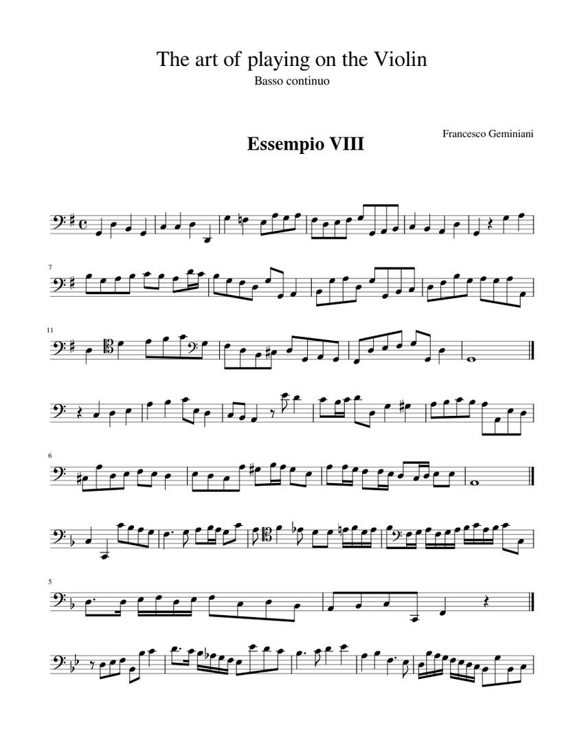 Geminiani - The art of playing on the Violin Sheet music for Cello ...