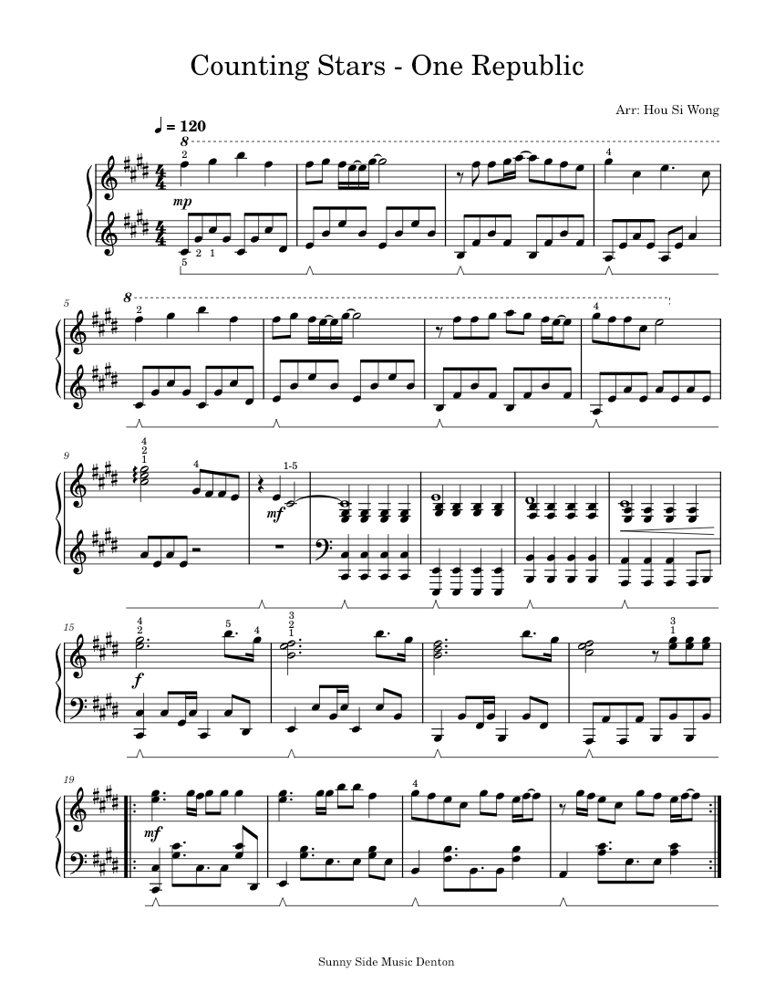 Counting Stars – One Republic Sheet Music for Piano (Solo) | MuseScore.com