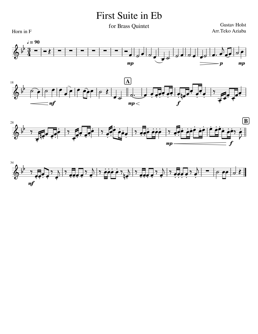 First Suite in Eb-Horn in F Sheet Music for French horn (Solo ...