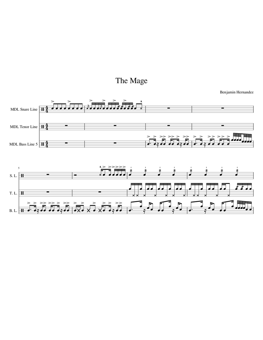 The_Mage Sheet music for Snare drum, Tenor drum, Bass drum (Percussion ...