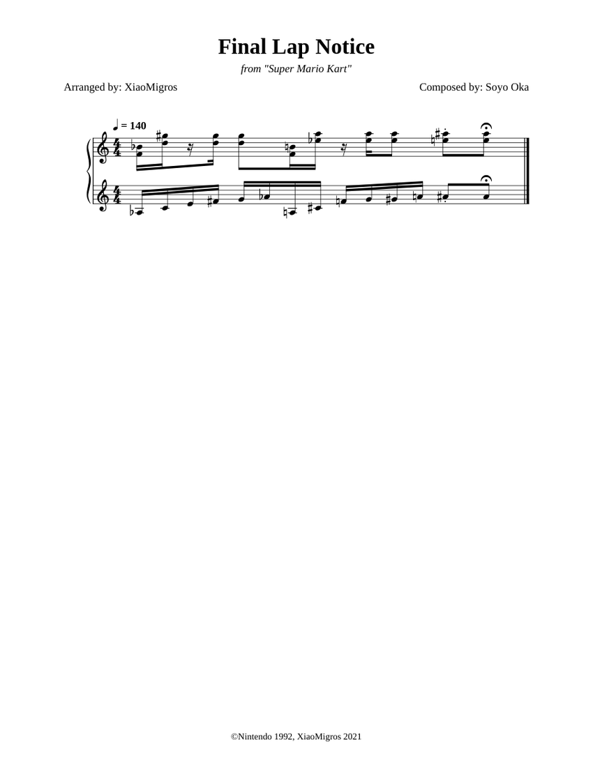 Final Lap Notice - Super Mario Kart Sheet Music for Piano (Solo ...