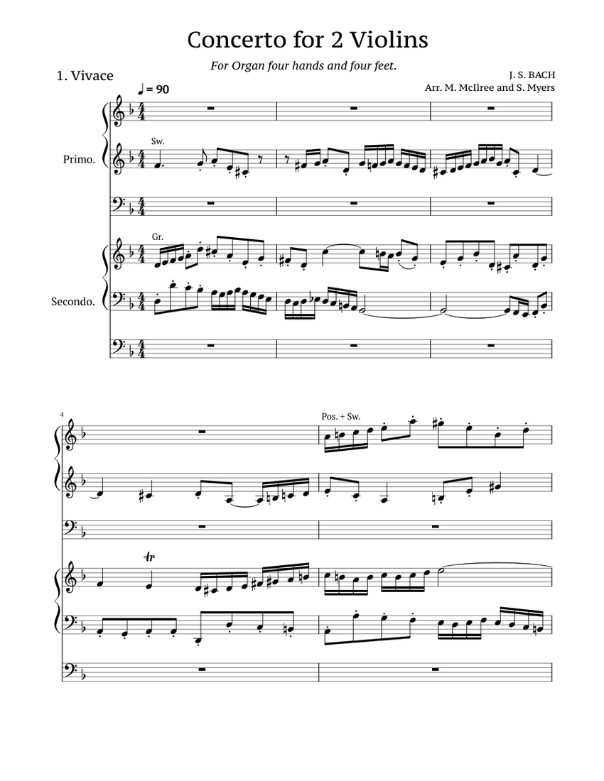 Double Violin Concerto in D Minor – Johann Sebastian Bach Organ Duet ...