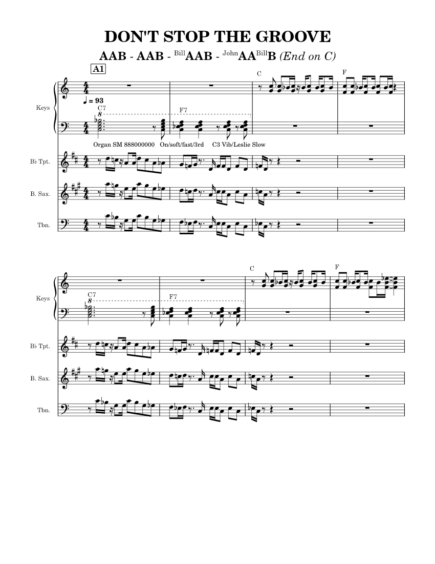 Don't Stop Chart Sheet Music for Piano, Trombone, Saxophone baritone, Trumpet in b-flat (Mixed ...