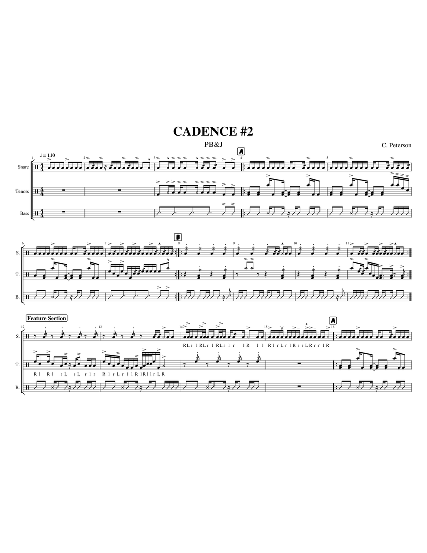 PB&J [Drumline Cadence] Sheet music for Bass guitar (Marching Band ...