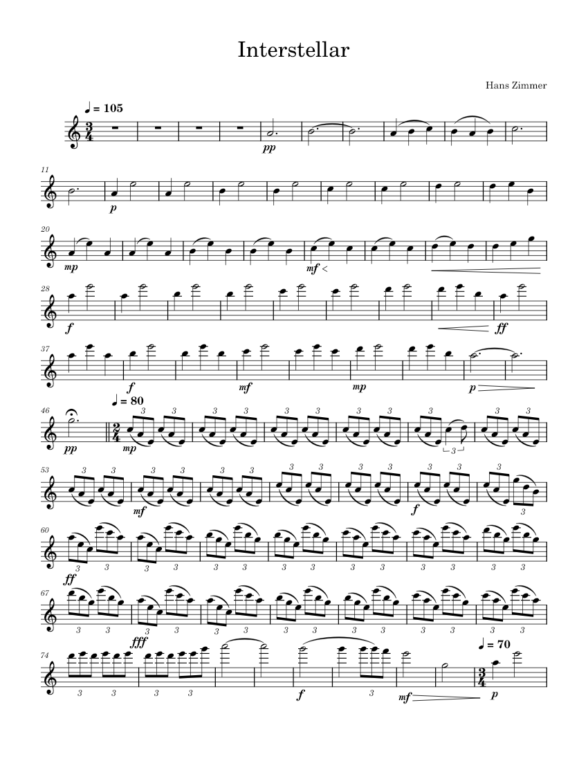 Interstellar – Hans Zimmer Sheet Music | MuseScore.com