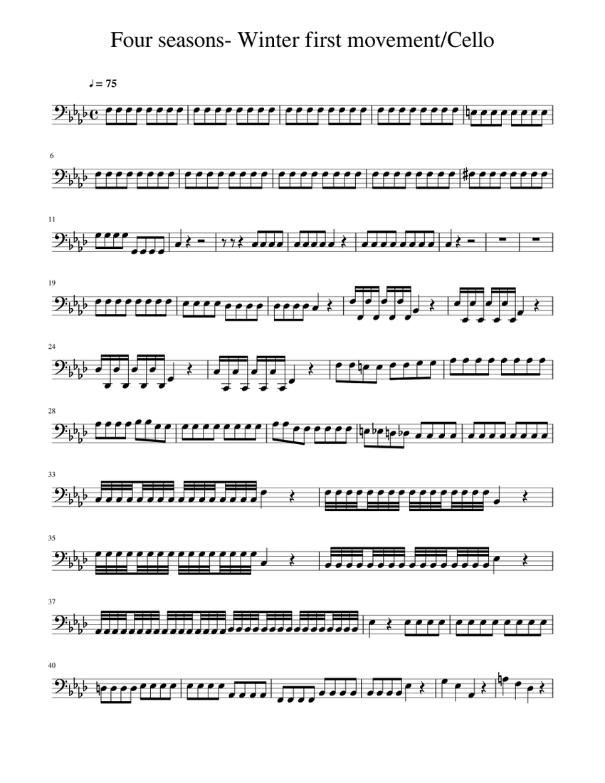 Four seasons- Winter first movement/Cello Sheet Music for Piano (Solo ...