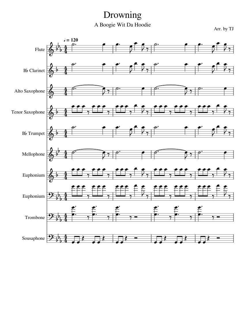 Drowning Sheet music for Trombone, Euphonium, Mellophone, Flute & more instruments (Mixed ...