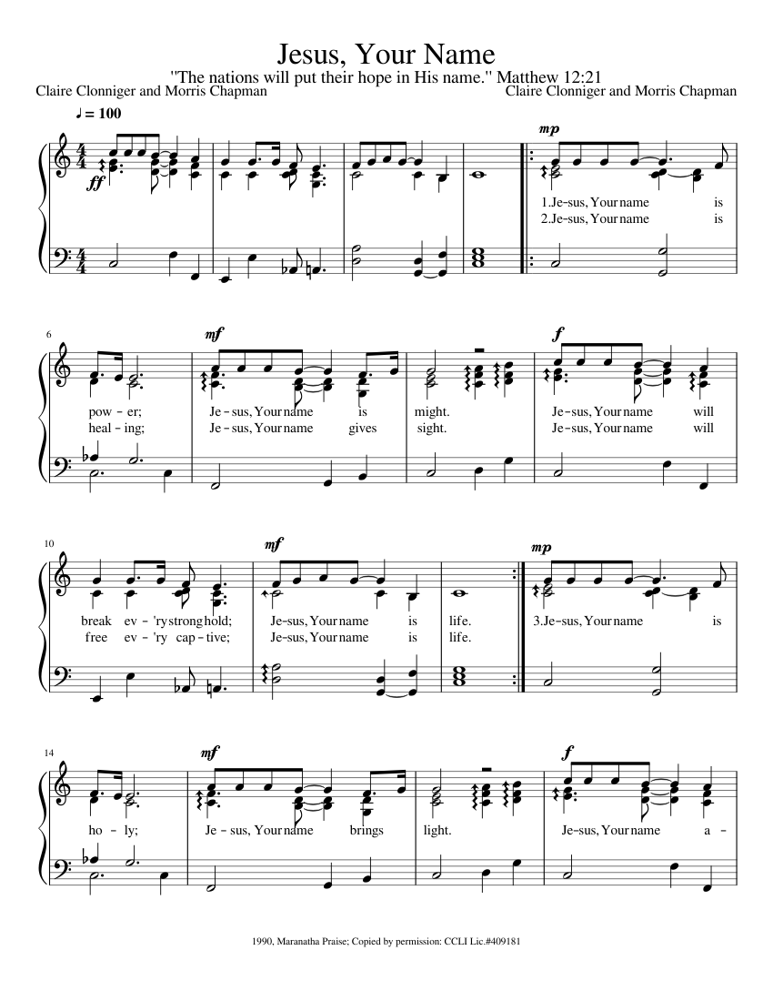Jesus Your Name Sheet Music for Piano (Solo) easy | MuseScore.com